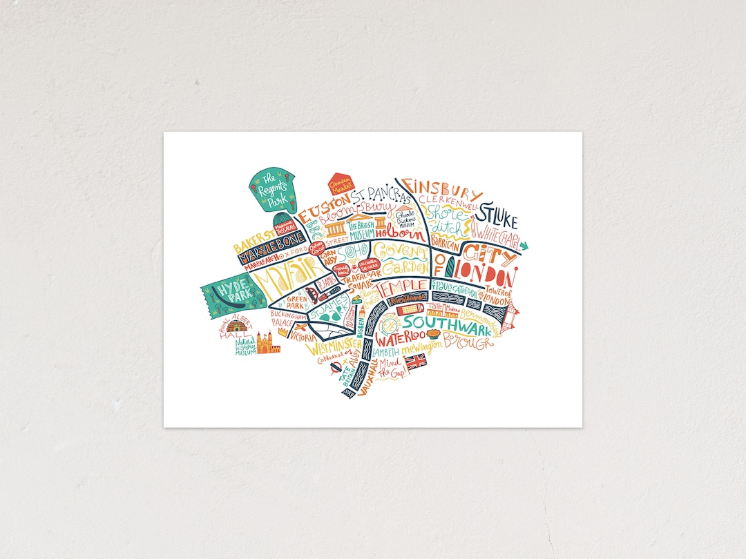 London Map Travel Art UK City Poster London Wall Print UK Illustration ...