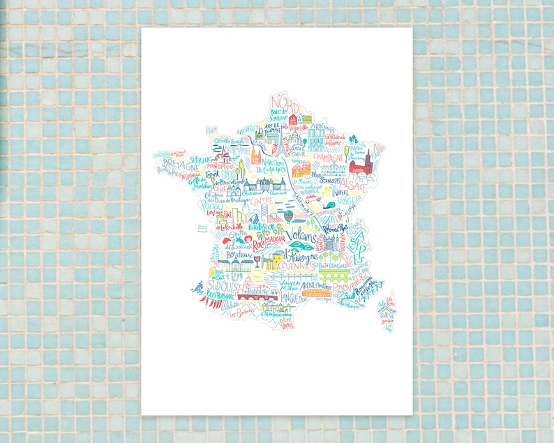 Poster Map of France of Monuments and Tourist Places | Etsy UK