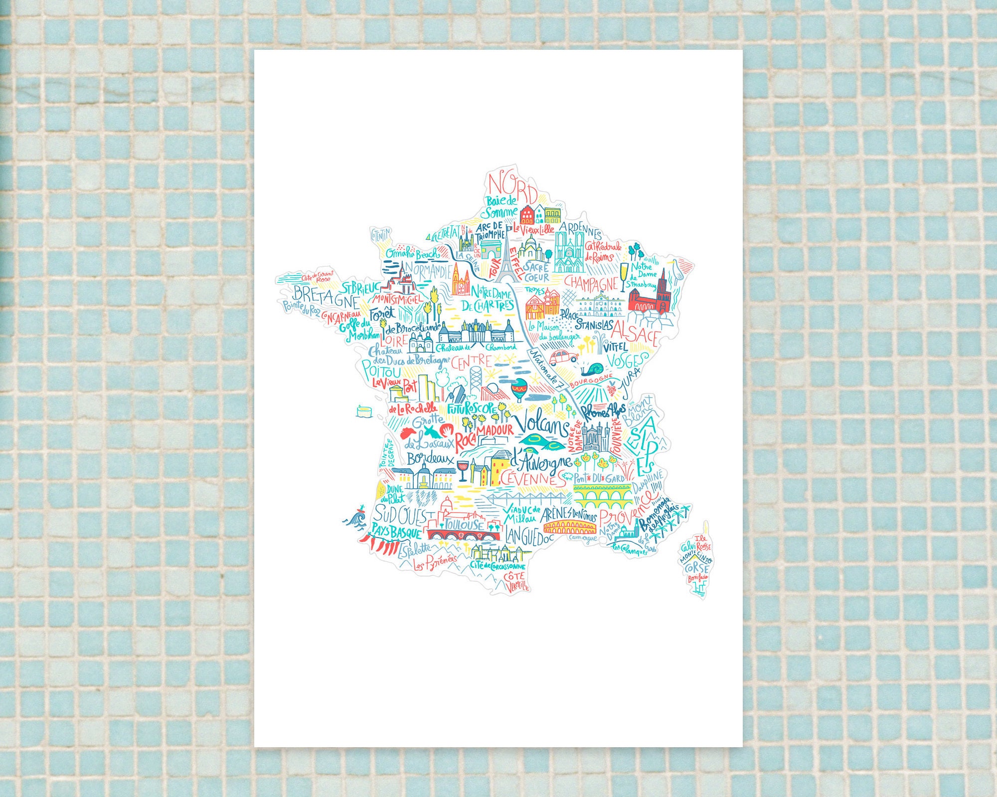 Poster Map of France of Monuments and Tourist Places | Etsy UK