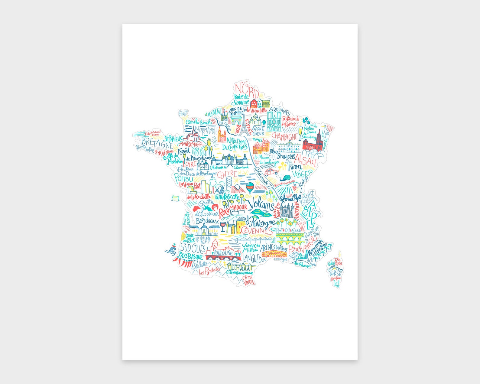 Poster Map of France of Monuments and Tourist Places - Etsy UK