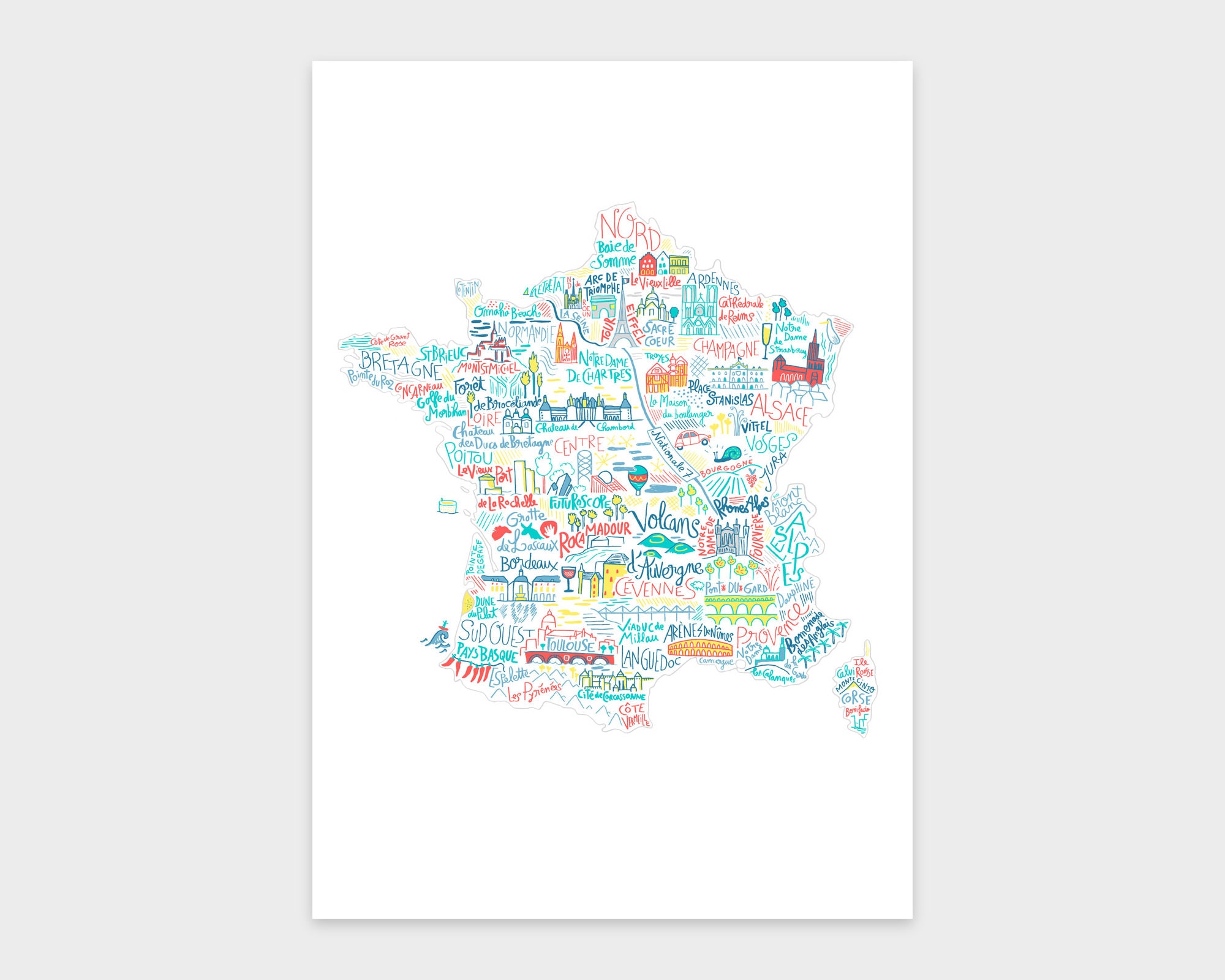Poster Map of France of Monuments and Tourist Places - Etsy UK