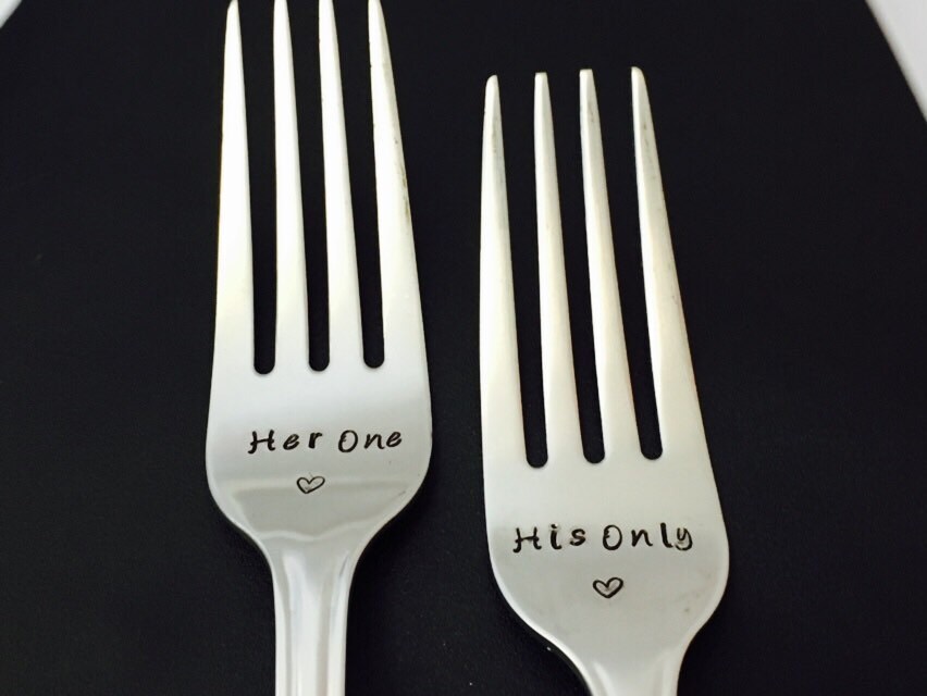 CUSTOM Forks-hand Stamped-personalized Forks valentine's - Etsy