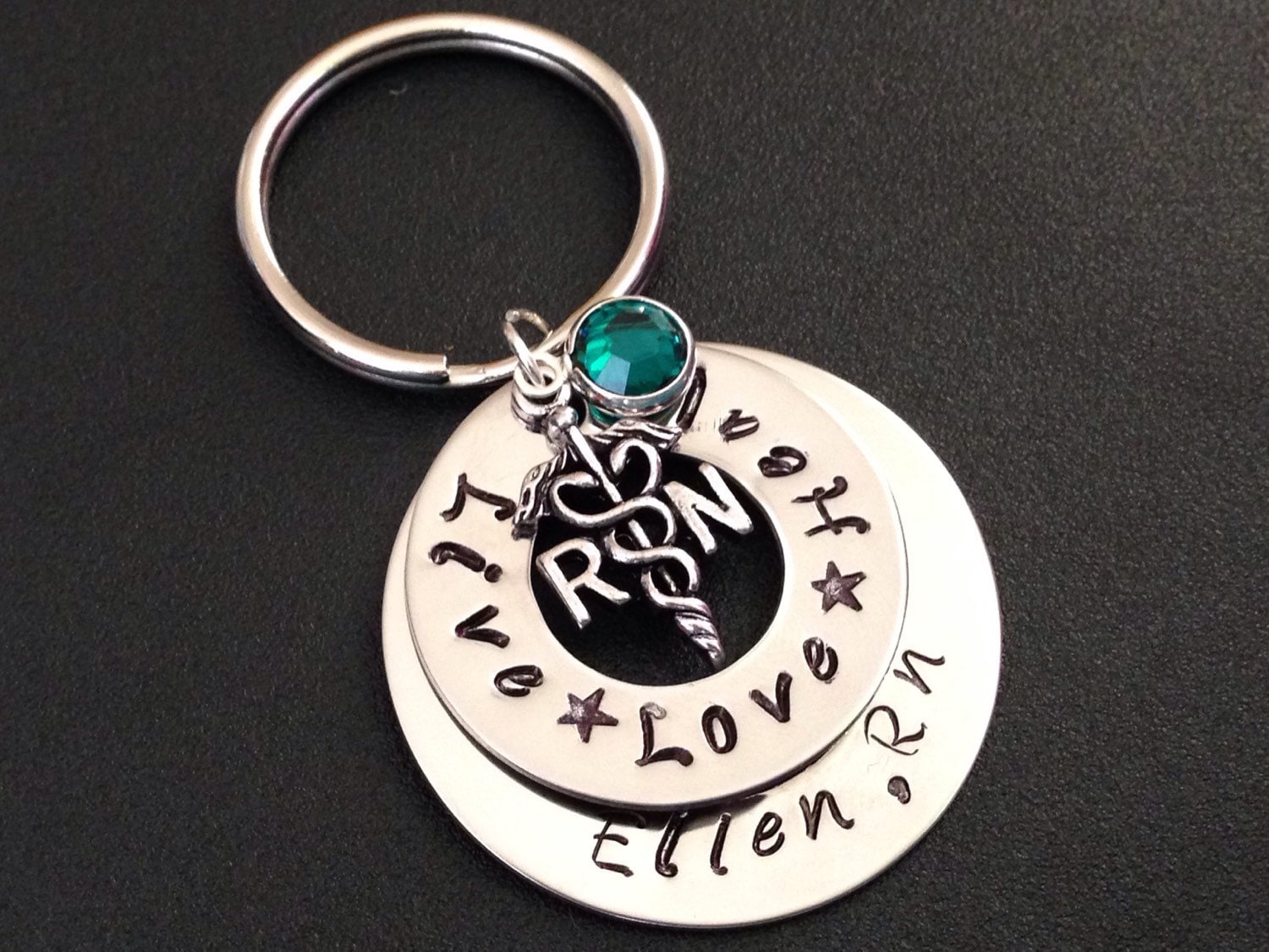 Hand Stamped Jewelry Keychain / RN/LPN / Cadeceus Keychain / Nurses ...