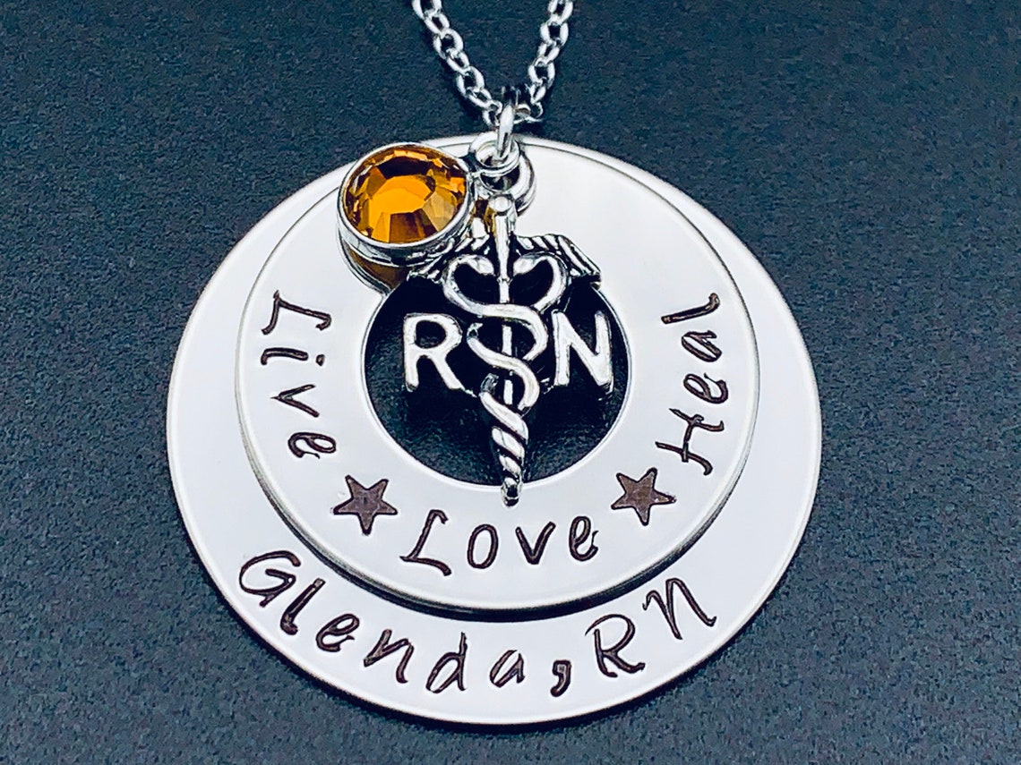Hand Stamped Jewelry / RN Necklace /LPN / Cadeceus Nurses / - Etsy