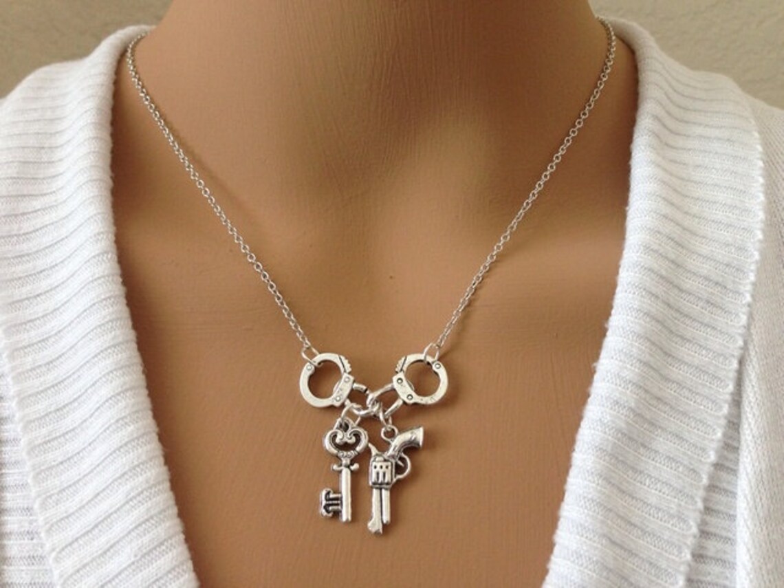Handcuff With Gun and Key Necklace | Etsy