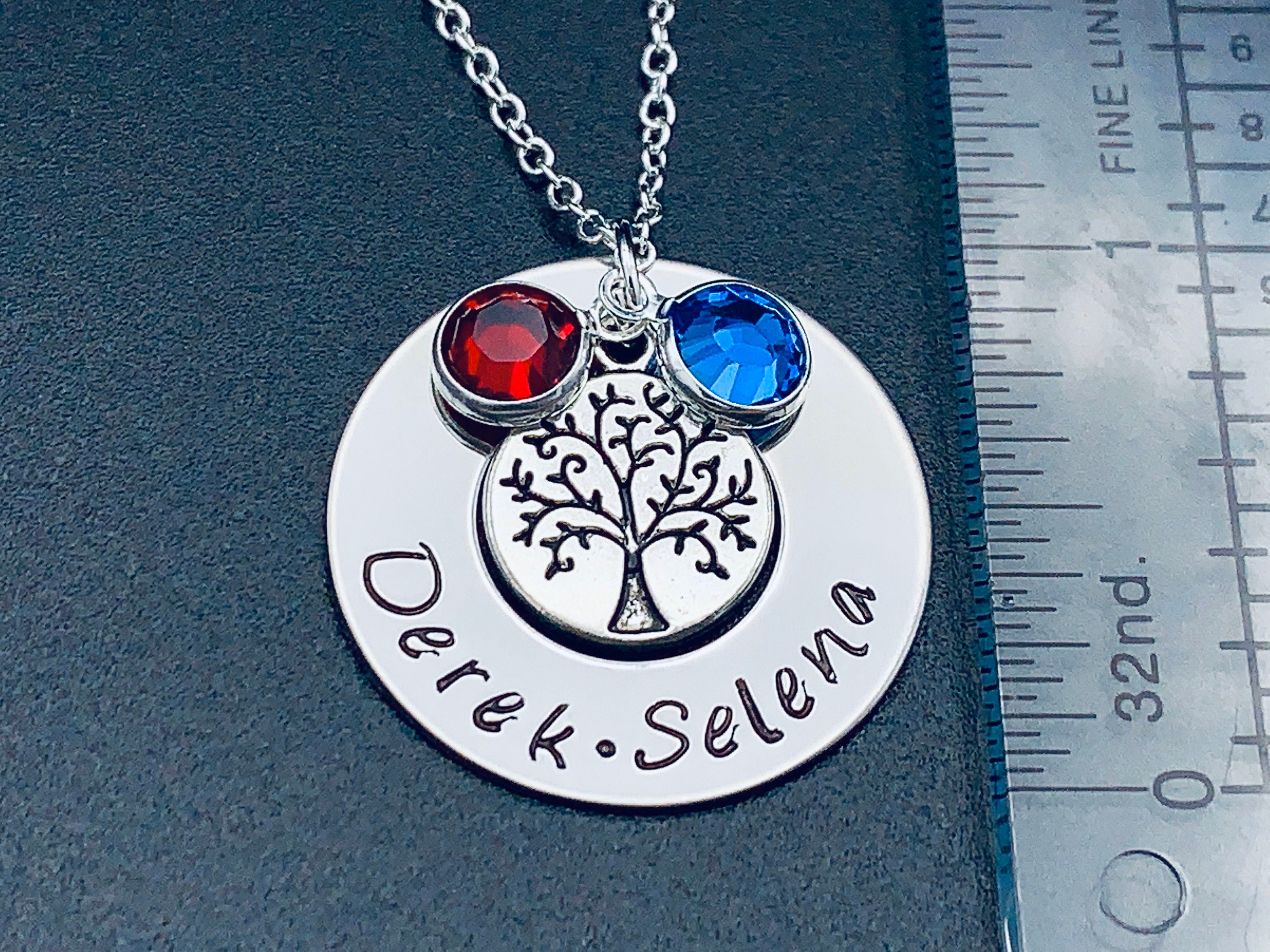 Family Tree Hand Stamped Necklace, Stainless Steel Personalized ...