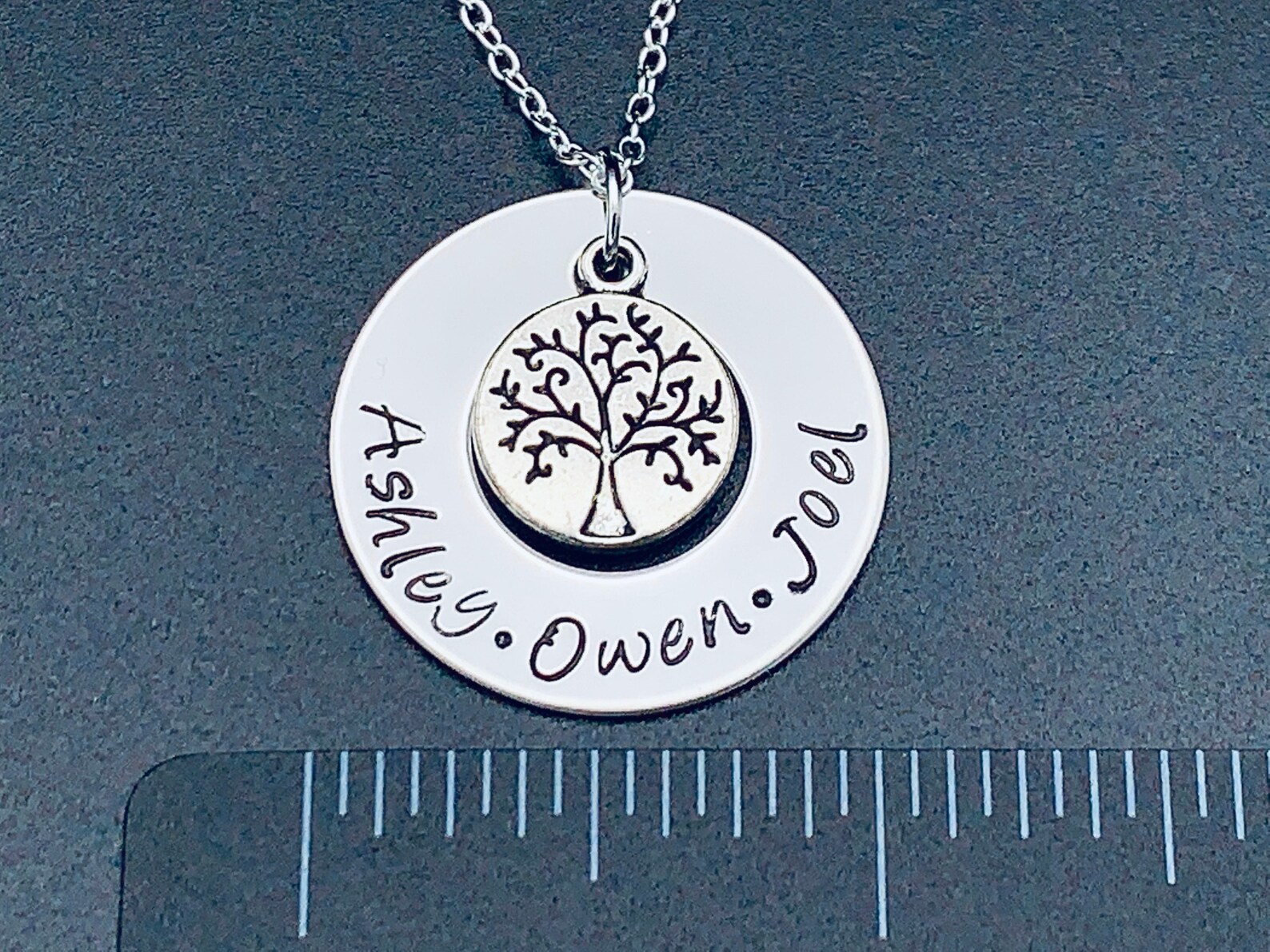 Family Tree Hand Stamped Necklace, Stainless Steel Personalized ...
