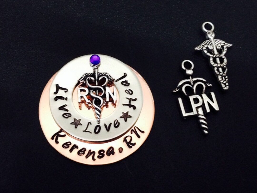 Hand Stamped Pin for RN , LPN or Cadeceus / Nurses / Nursing Student ...