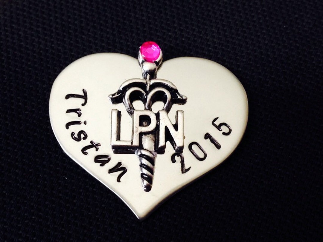 Hand Stamped Pin for RN , LPN or Cadeceus / Nurses / Nursing Student ...