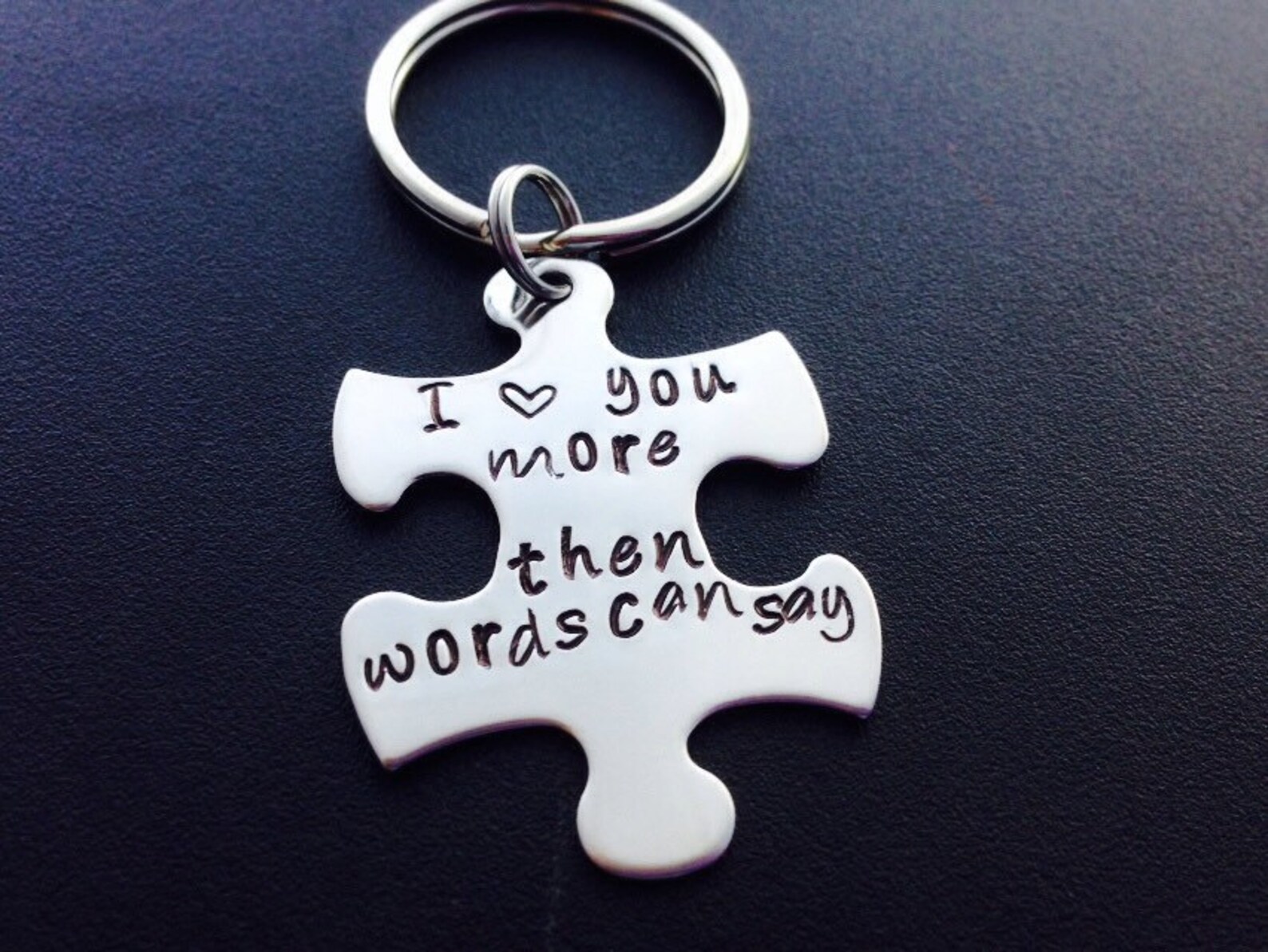 Hand Stamped Puzzle Piece Keychain I love you more | Etsy