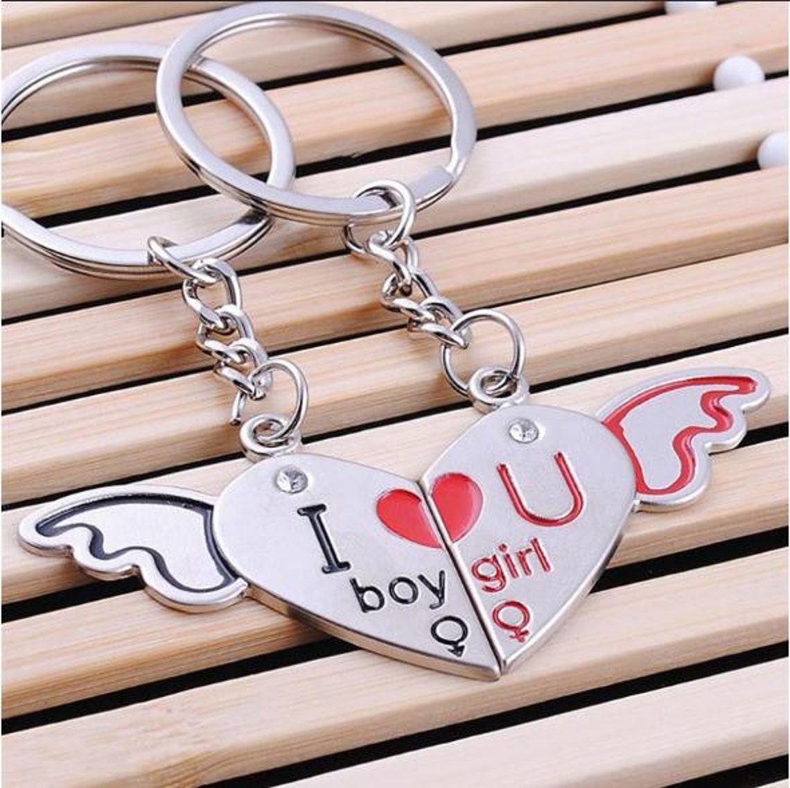 I LOVE YOU' Silver Heart Key Chain Angel Wings Key Chain - Etsy