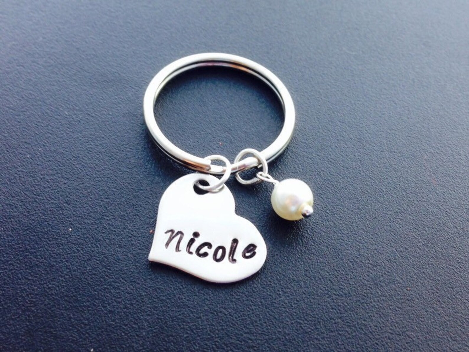 Hand Stamped Heart Shape Keychain Keychain Anniversary | Etsy