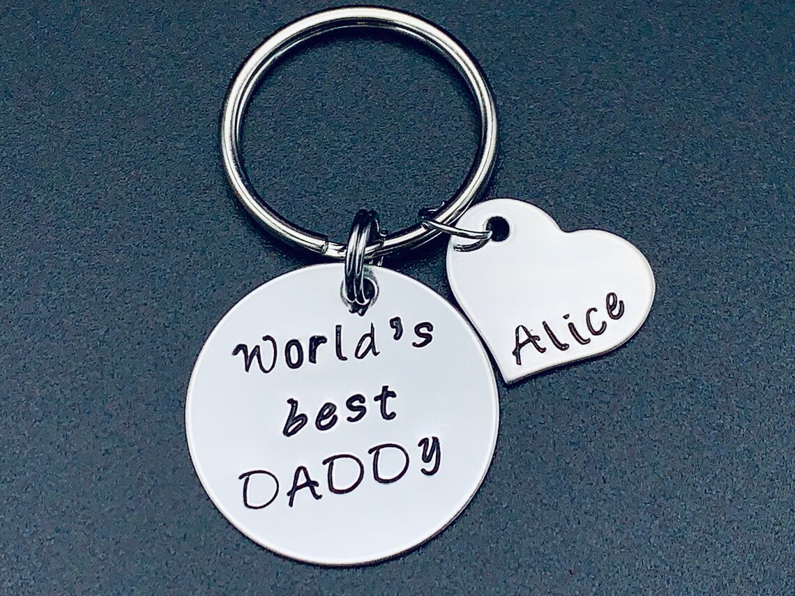 Personalized Hand Stamped Key Chain Gift for Dad Mom - Etsy