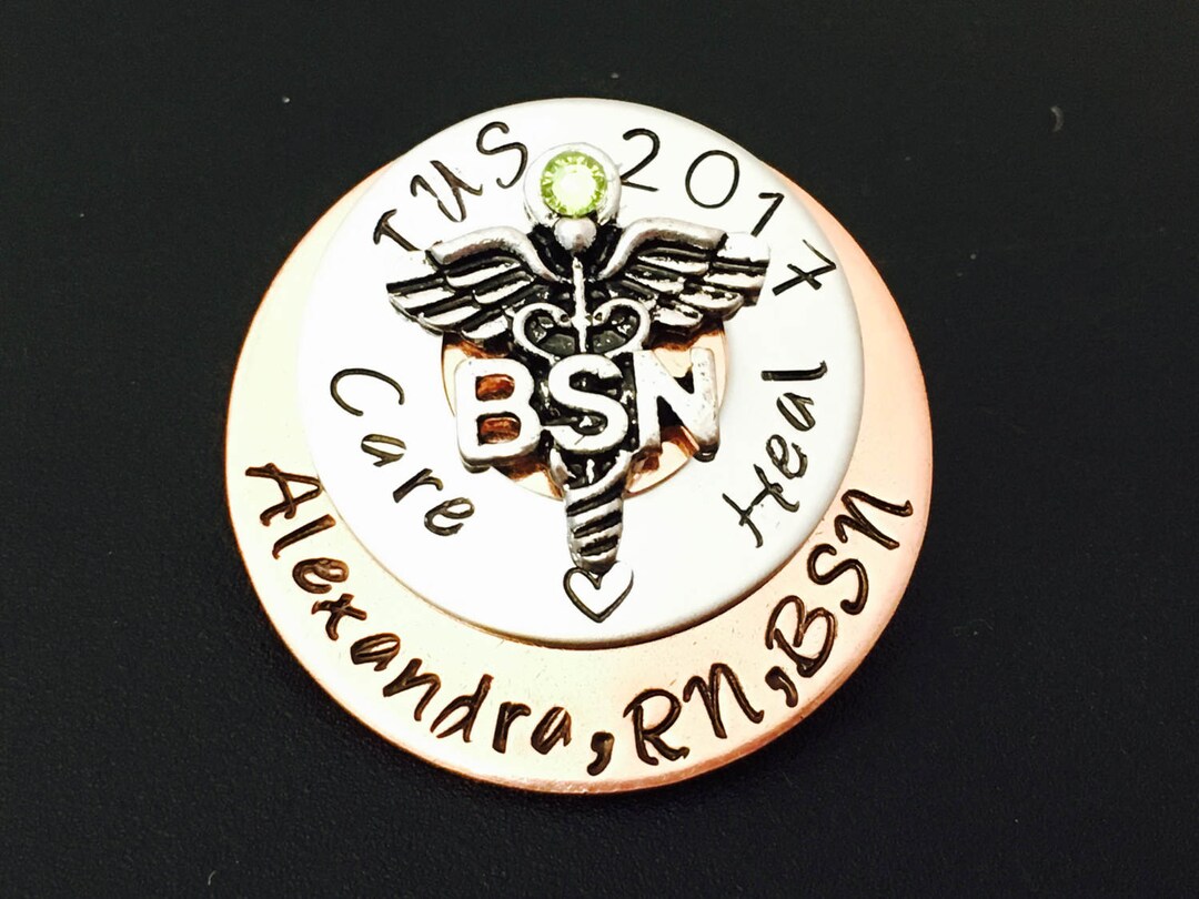 Hand Stamped Pin for RN , Lpn,bsn or Caduceus / Nurses / Nursing ...