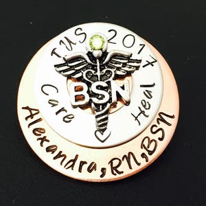 Hand Stamped Pin for RN , Lpn,bsn or Caduceus / Nurses / Nursing ...