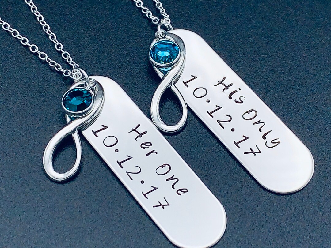 Her One , His Only Infinity With Date Hand Stamped Necklace Set ...