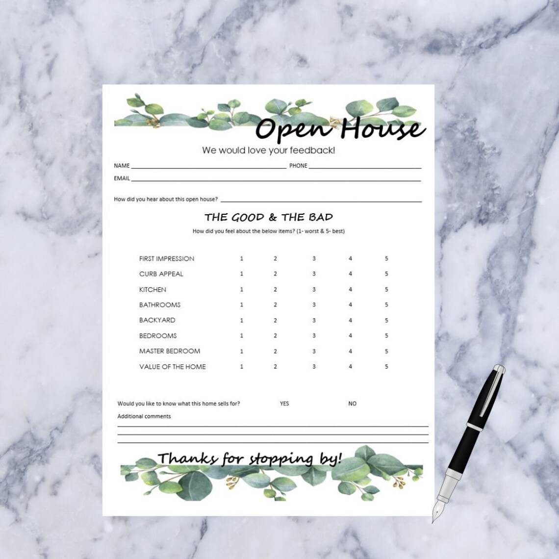 Open House Feedback Form- Eucalyptus, Real Estate, Open House, Feedback ...
