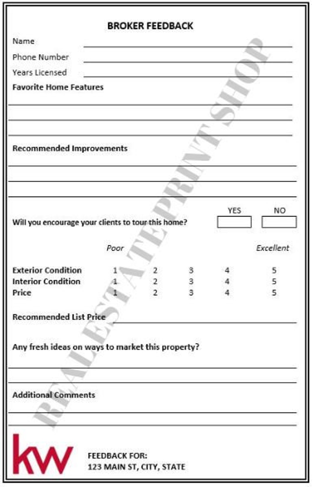 Broker's Open Feedback Form- Keller Williams - Etsy