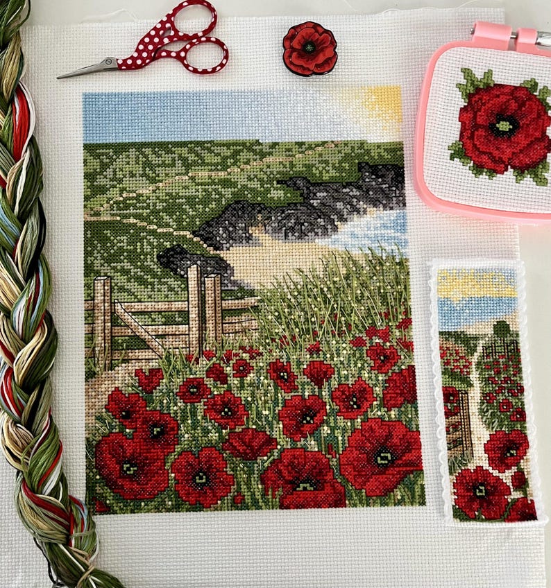 Premium Poppy Cross Stitch Set – 3 Poppy Kits, 2 Embroidery Frames ...