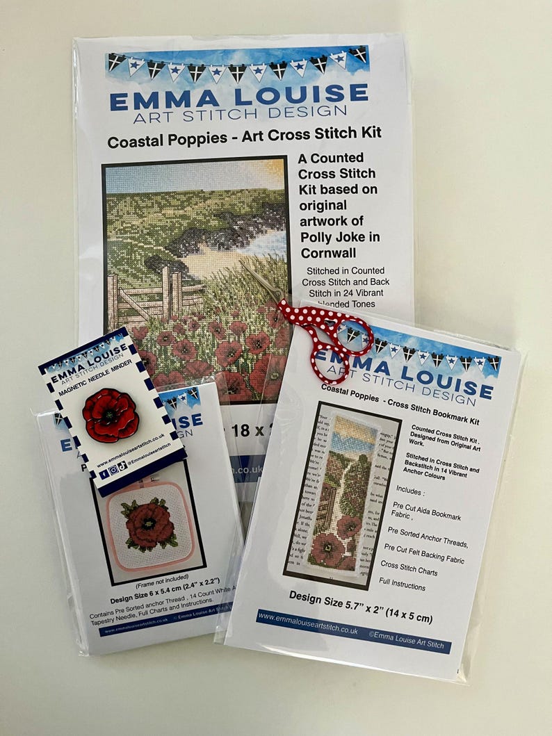 Premium Poppy Cross Stitch Set – 3 Poppy Kits, 2 Embroidery Frames ...