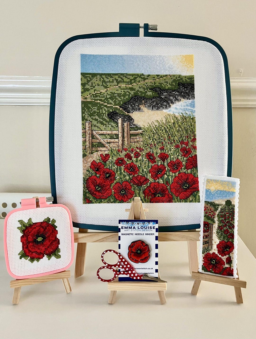 Premium Poppy Cross Stitch Set – 3 Poppy Kits, 2 Embroidery Frames ...