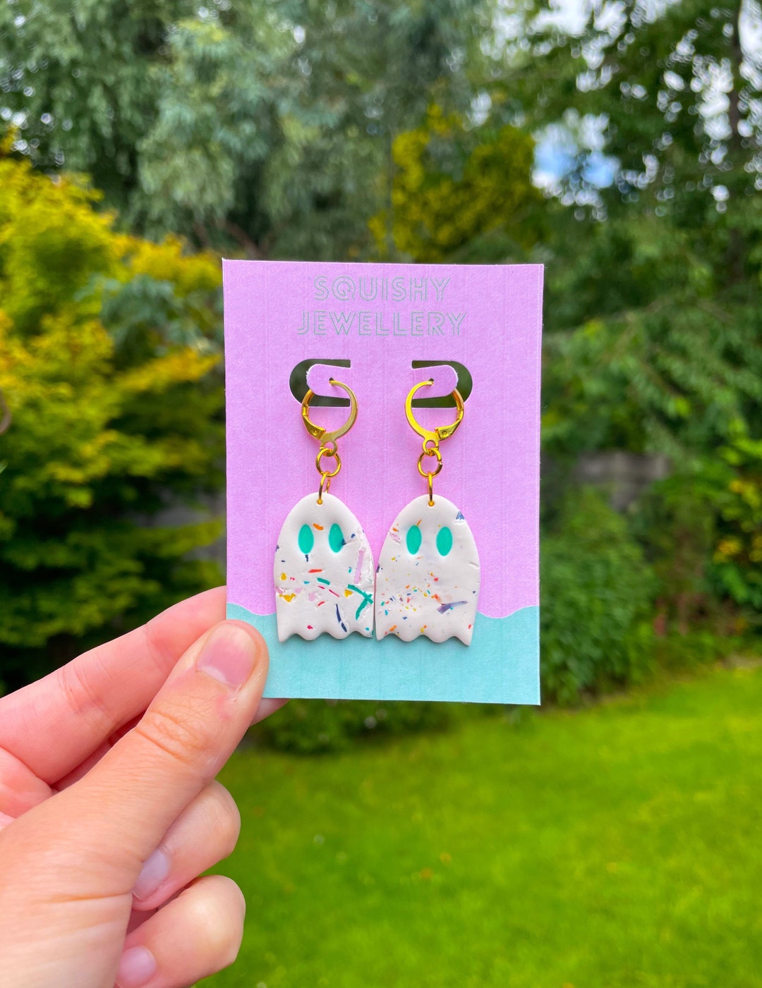 White Terrazzo Ghost Polymer Clay Phoebe Bridgers Huggie Hoop Kawaii ...