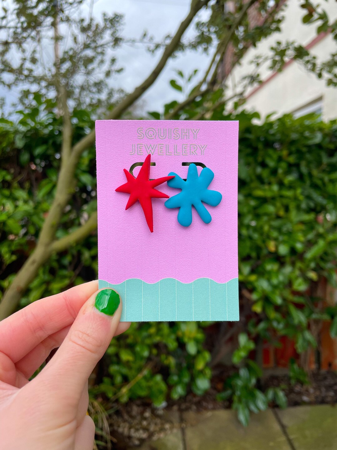 Red and Blue "kiki & Bouba" Stud Linguist Acrylic Kitsch Dopamine ...