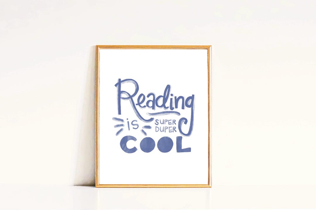 Reading is Cool Whimsical Library Art Print, Hand Lettered Reading ...