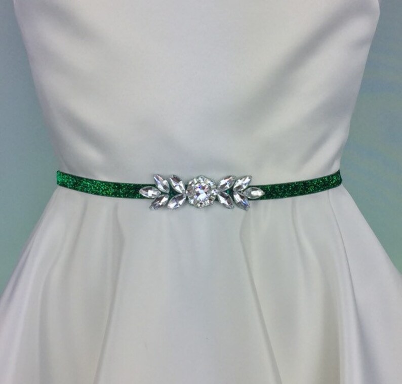 GREEN Rhinestone Beltcustom Stretch Belt BRIDAL Skinny Belt - Etsy