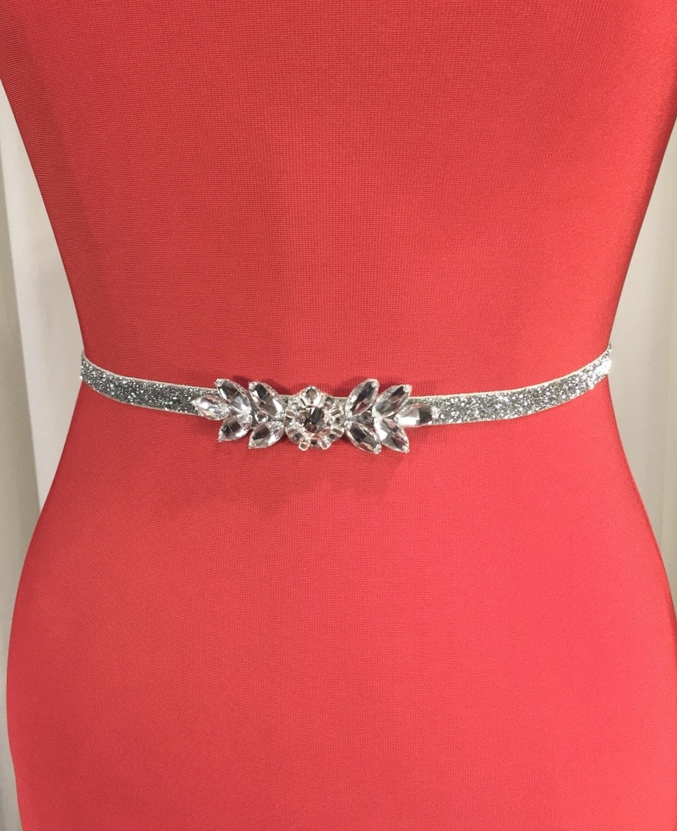 Rhinestone Belt, Silver Stretch Belt, BRIDAL Skinny Belt, Bridesmaid ...