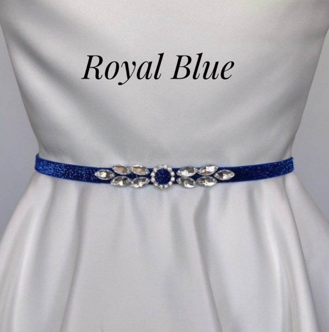 Rhinestone Belt, 3/8” Blue Stretch Glitter Elastic Custom Belt, Wedding ...