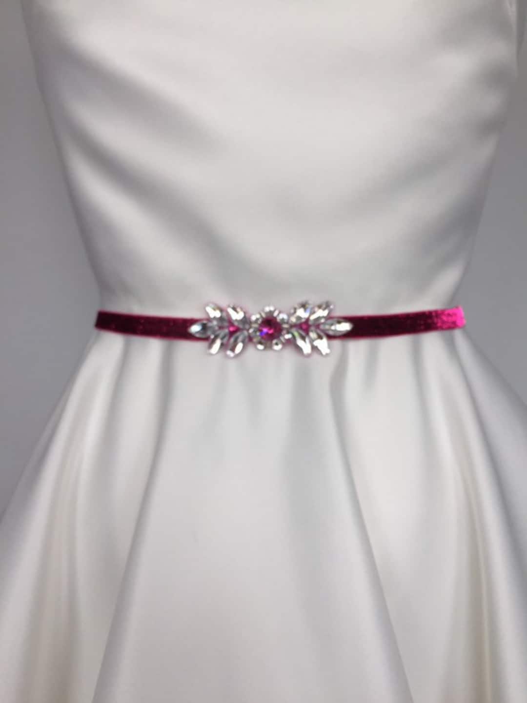 Magenta Pink Rhinestone Stretch Belt,custom Stretch Glitter Velvet Belt ...