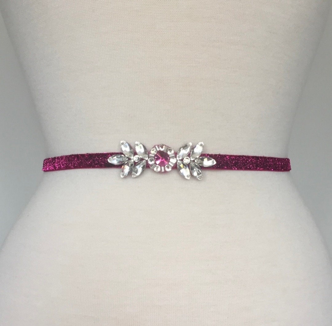 Pink Rhinestone Belt,custom Dk Hot Pink Stretch Belt, Glitter Skinny ...