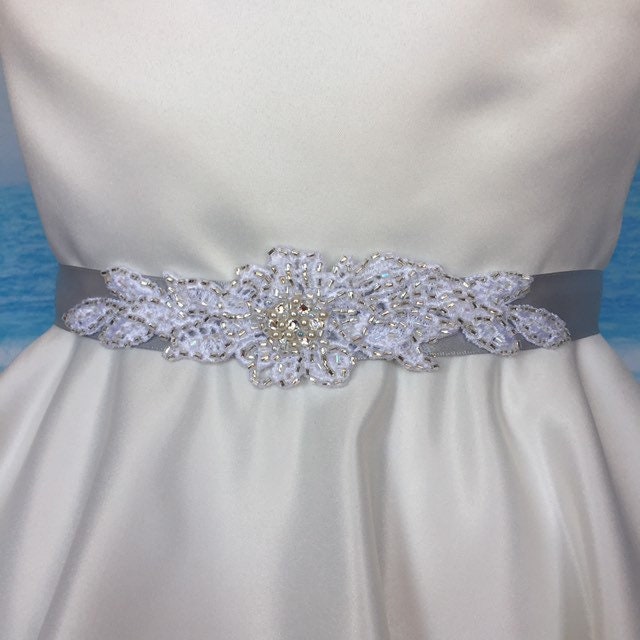 Silver Bridal Sash,white Lace,venice Lace Sash,beaded Sash,special ...