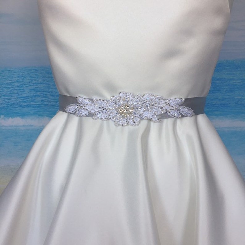Silver Bridal Sash,white Lace,venice Lace Sash,beaded Sash,special ...