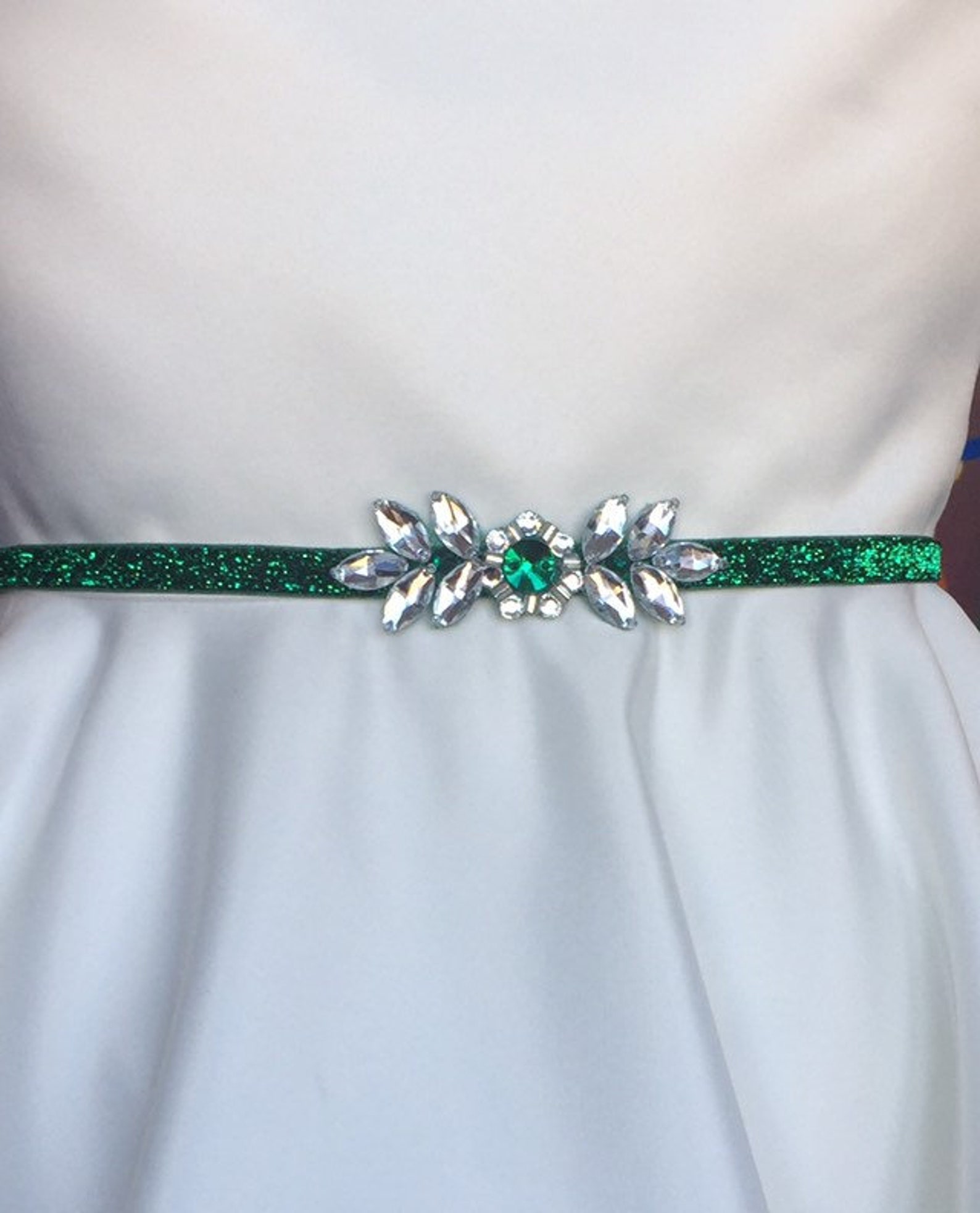 Rhinestone Beltemerald Green Glitter Belt for Wedding or - Etsy