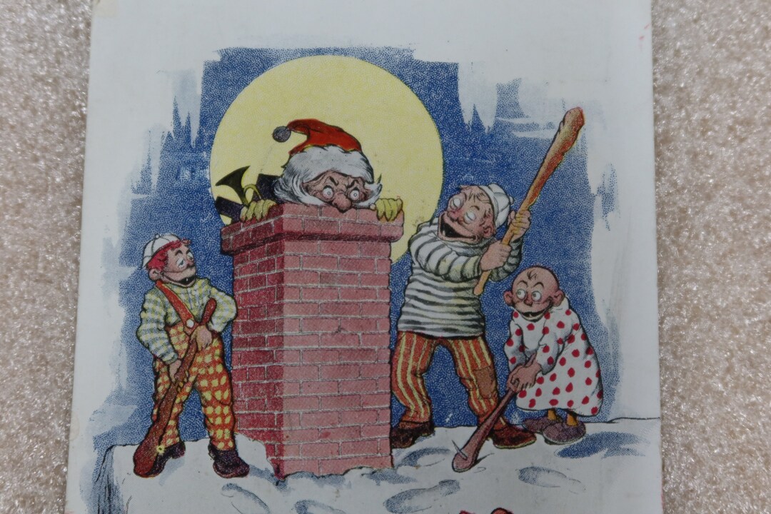 Vintage Christmas Postcard, Santa Mugging, kidnapping Santa - Etsy.de