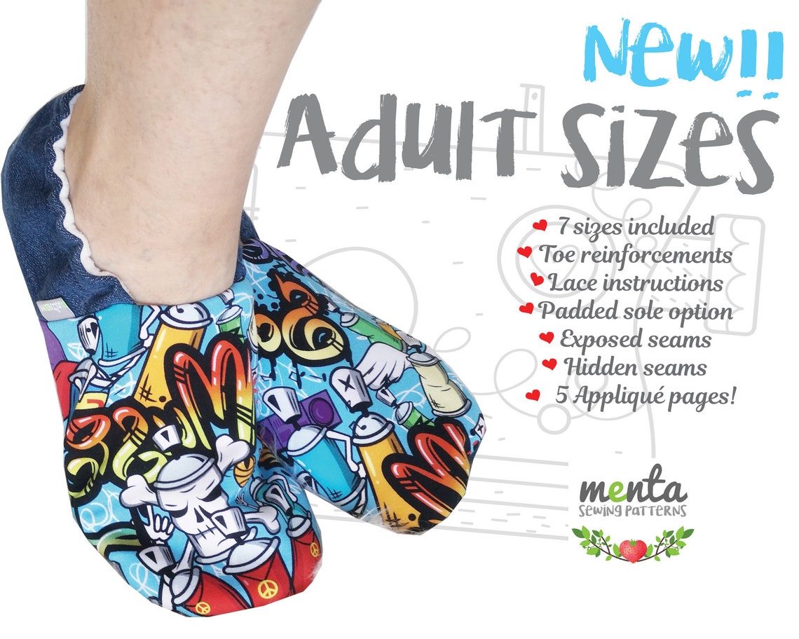 Adult Sizes SHOE Slipper Sewing Pattern and Tutorial 7 Sizes | Etsy