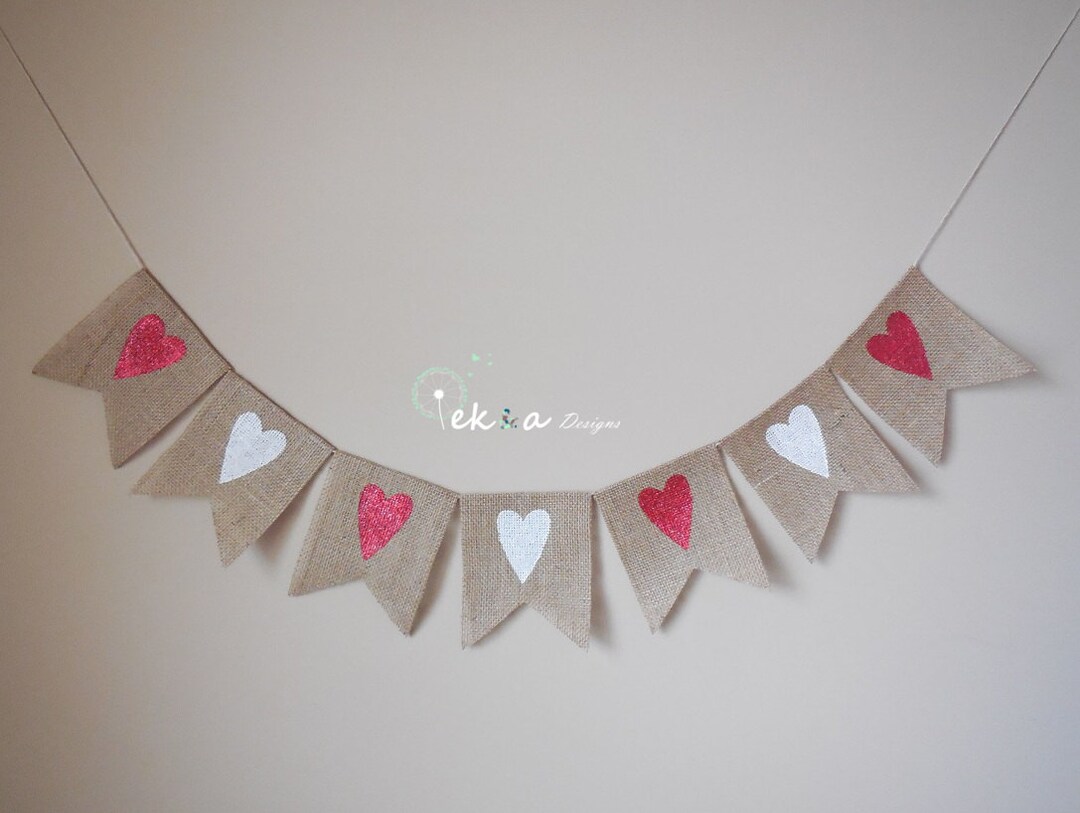 Burlap Heart Banner / Burlap Wedding Banner / Valentine Bunting ...