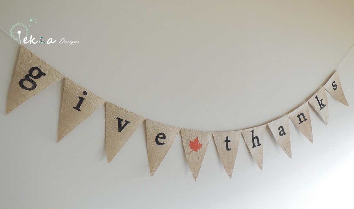 Give Thanks Burlap Banner / Holiday Banner / Thanksgiving Banner / Fall ...