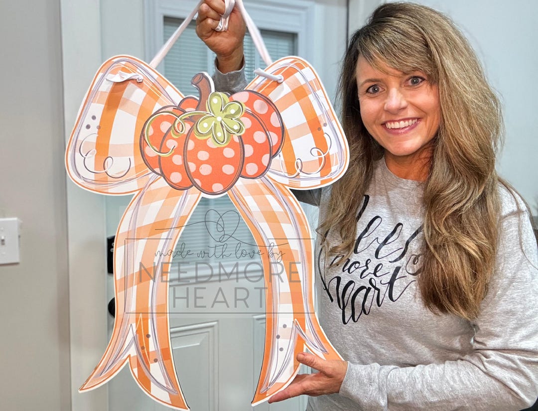 Fall Front Door Sign - Pumpkin Bow Door Decor - Fall Porch Decor ...