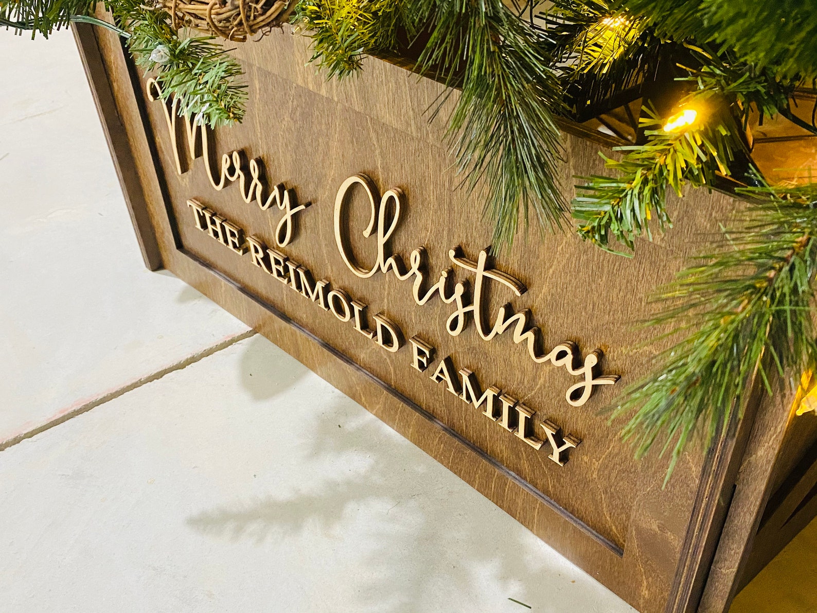 Personalized Wooden Tree Collar Wood Christmas Tree Box | Etsy