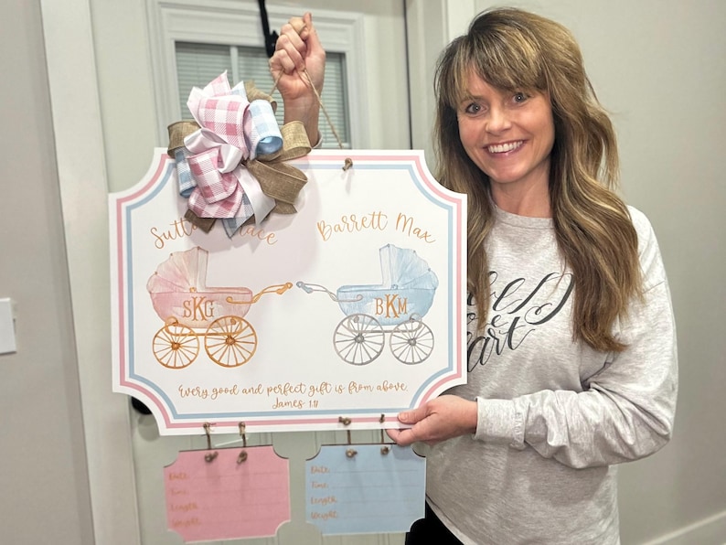 Twins Hospital Door Hanger - Baby Door Hanger - Baby Name Sign - Baby ...