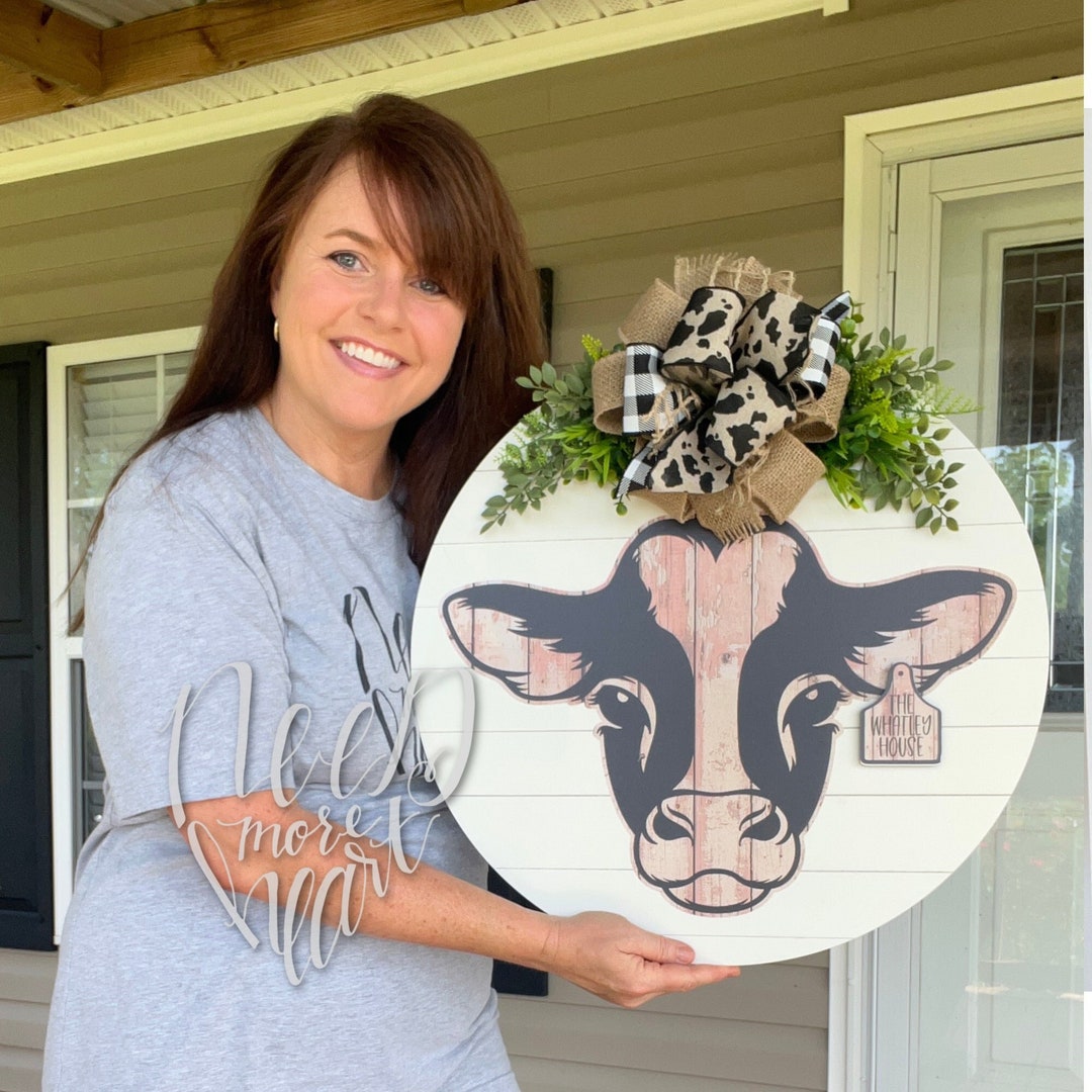 Cow Door Hanger - Cow Print Wreath - Cow Tag Door Hanger - Personalized ...