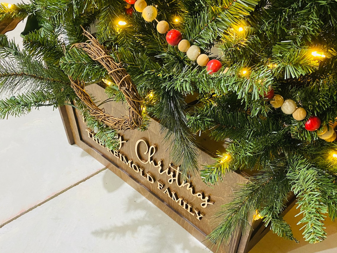 Personalized Wooden Tree Collar Wood Christmas Tree Box | Etsy