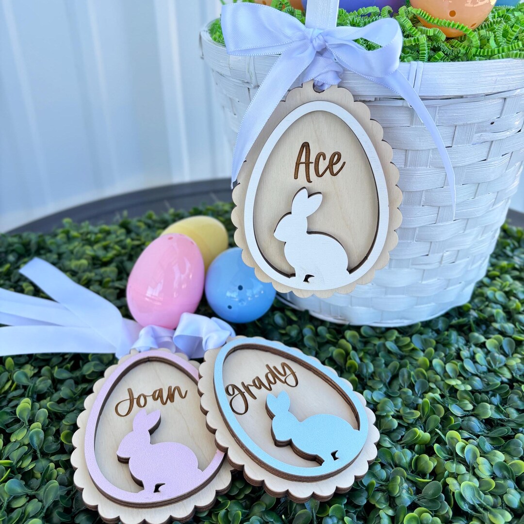Personalized Easter Basket Tag - Wooden Easter Bunny Tag - Custom ...
