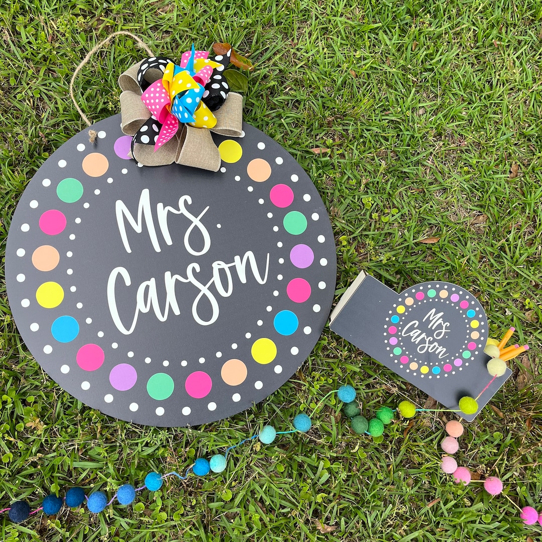 Teacher Gift Set- Personalized Teacher Pencil Holder and Door Hanger ...