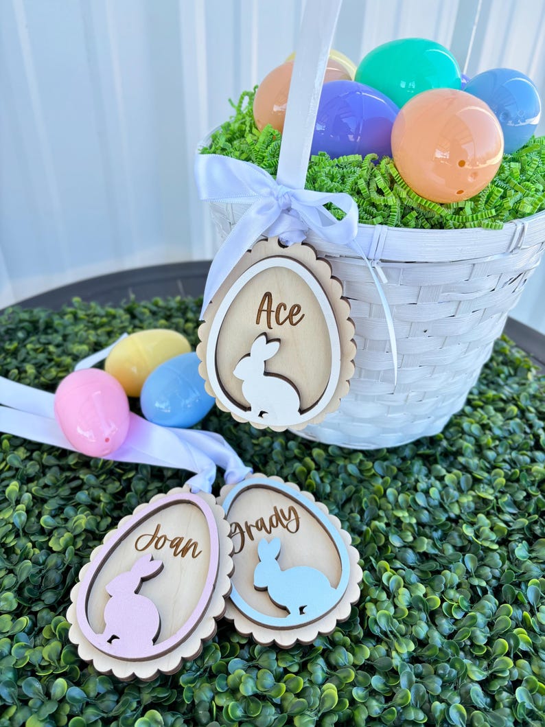 Personalized Easter Basket Tag - Wooden Easter Bunny Tag - Custom ...