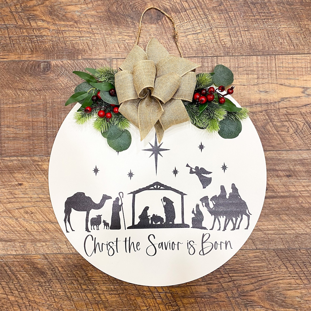 Nativity Door Hanger - Nativity Scene Sign - Christmas Door Hanger ...