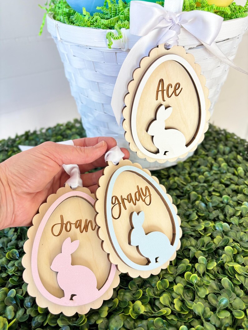 Personalized Easter Basket Tag - Wooden Easter Bunny Tag - Custom ...